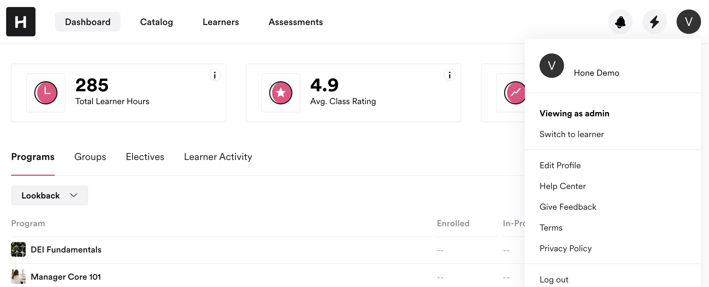 Switch from Admin to Learner View – Hone Admin Support